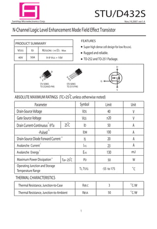 Original N-Channel Mosfet STU432S STU432 432 TO-252 New SamHop Microelectronics | PDF