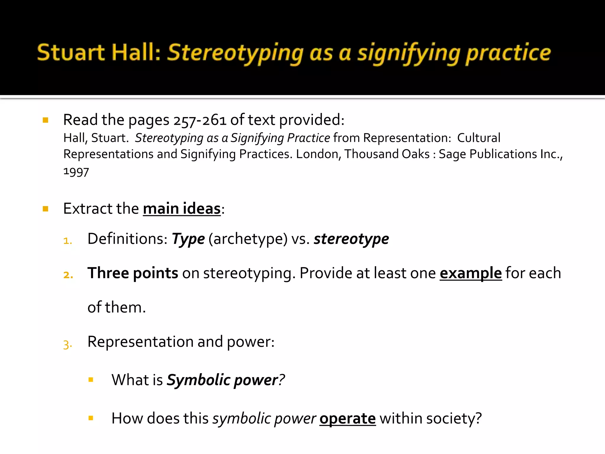 Stuart Hall Theories of representation 2 | PPTX