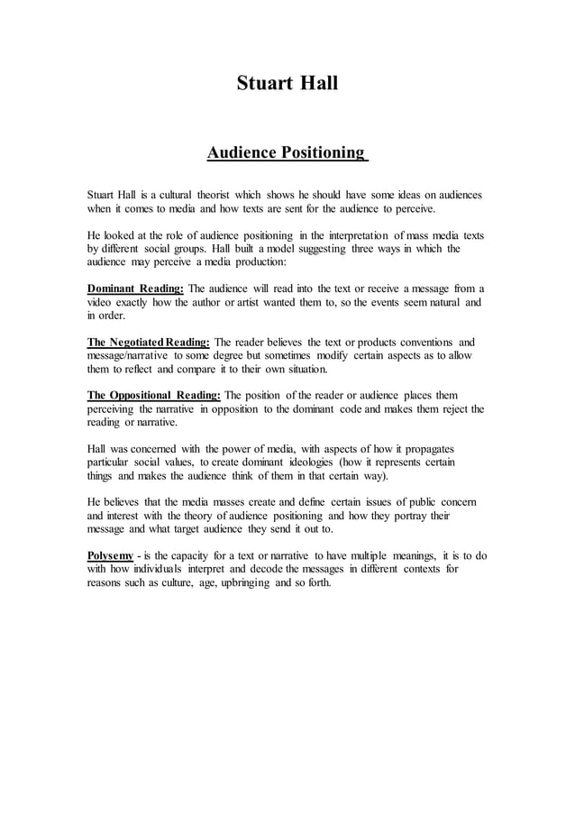 Stuart Hall Theory | DOCX