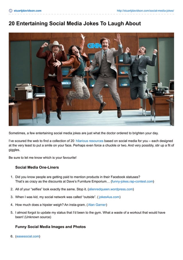 20 ENTERTAINING SOCIAL MEDIA JOKES TO LAUGH ABOUT | PDF | Social ...