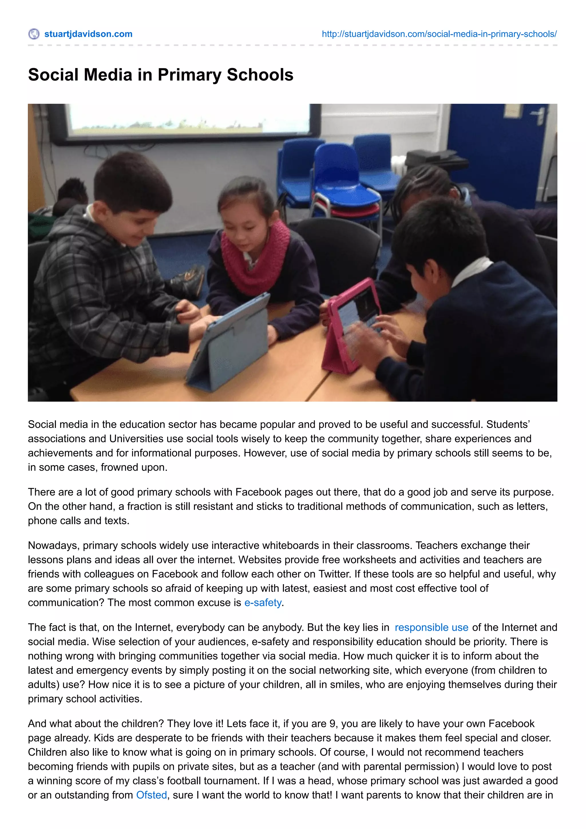 SOCIAL MEDIA IN PRIMARY SCHOOLS | PDF