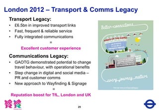 Tfl Olympic Legacy - Stuart Ross | PPTX | Rail Travel | Travel Type