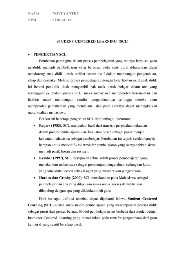 Student centered learning scl | PDF