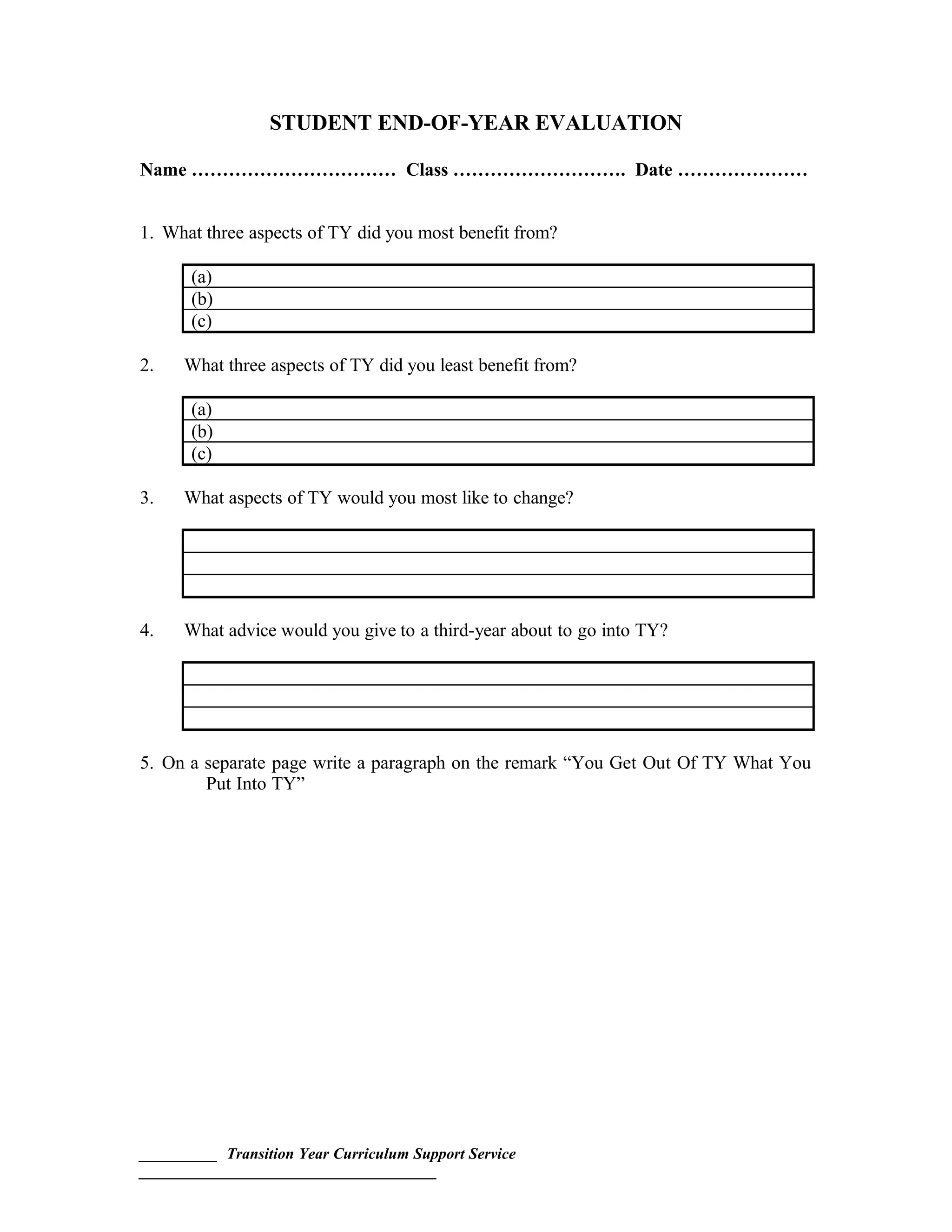 TY Student end of year evaluation | DOC