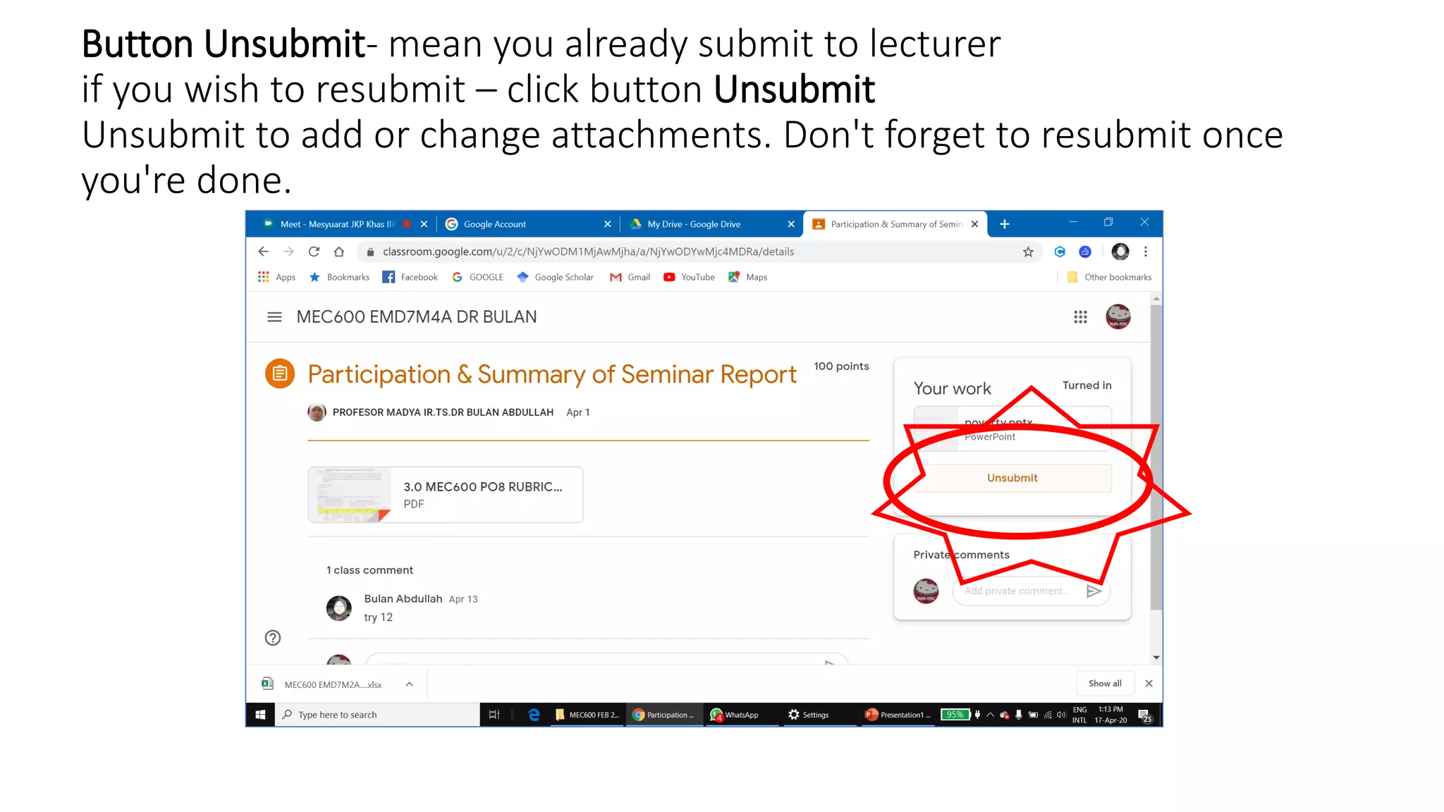 Student how to submit assignment or answer file in google classroom ba ...
