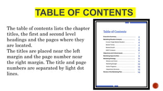 Portfolio Table Of Contents Examples