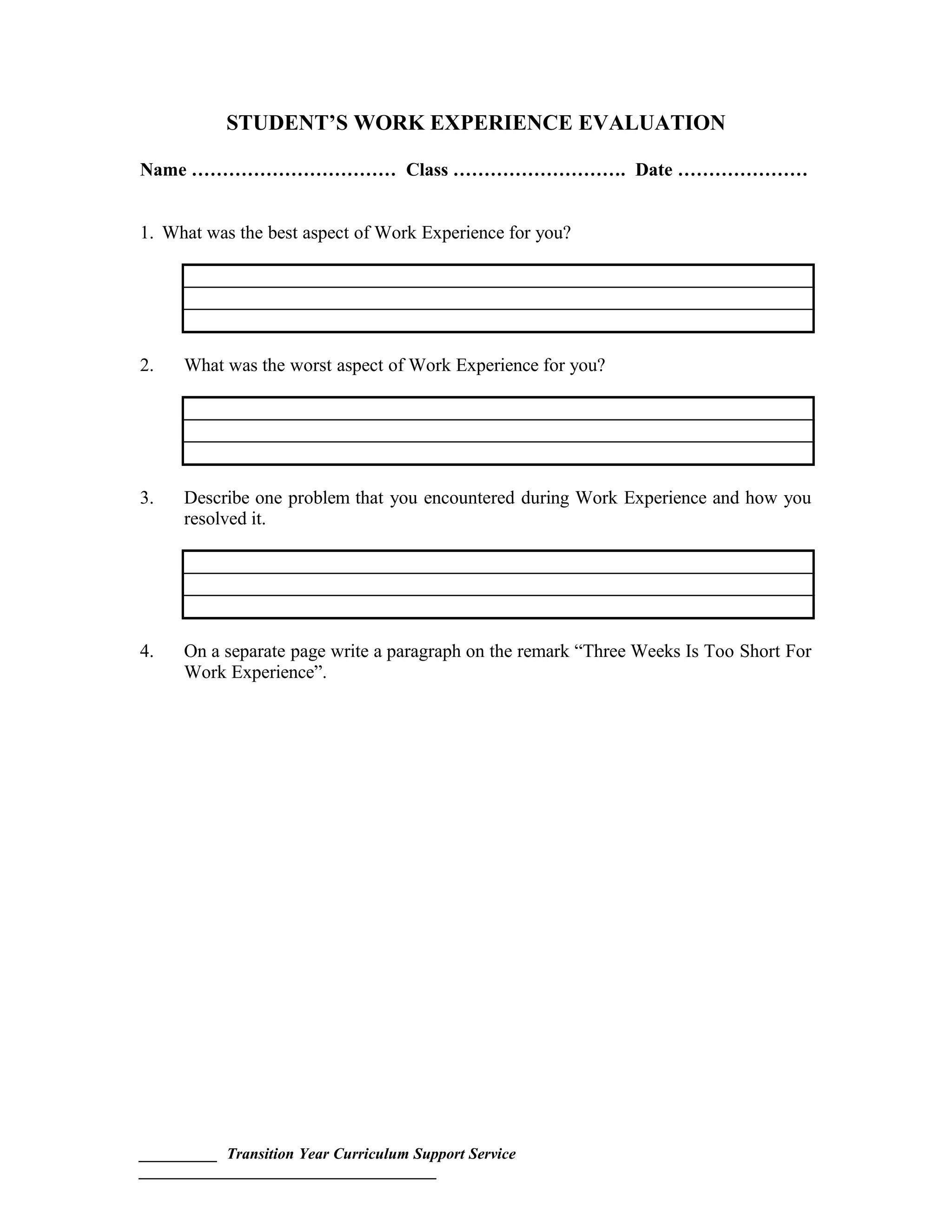 TY Student work experience evaluation | DOC