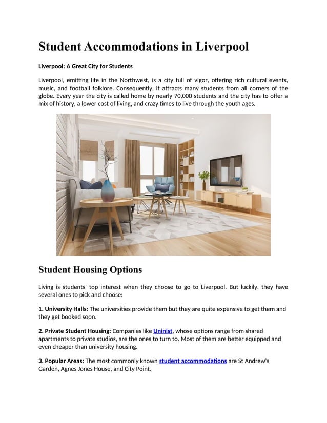 Best Student Accommodations in Liverpool | DOCX | College Planning | College Education