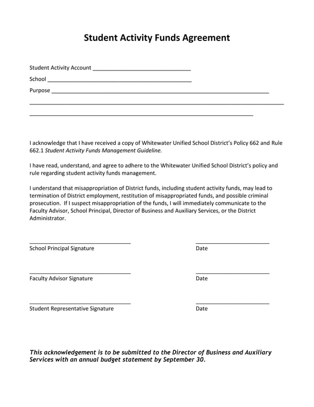 Student Activity Funds Agreement | PDF