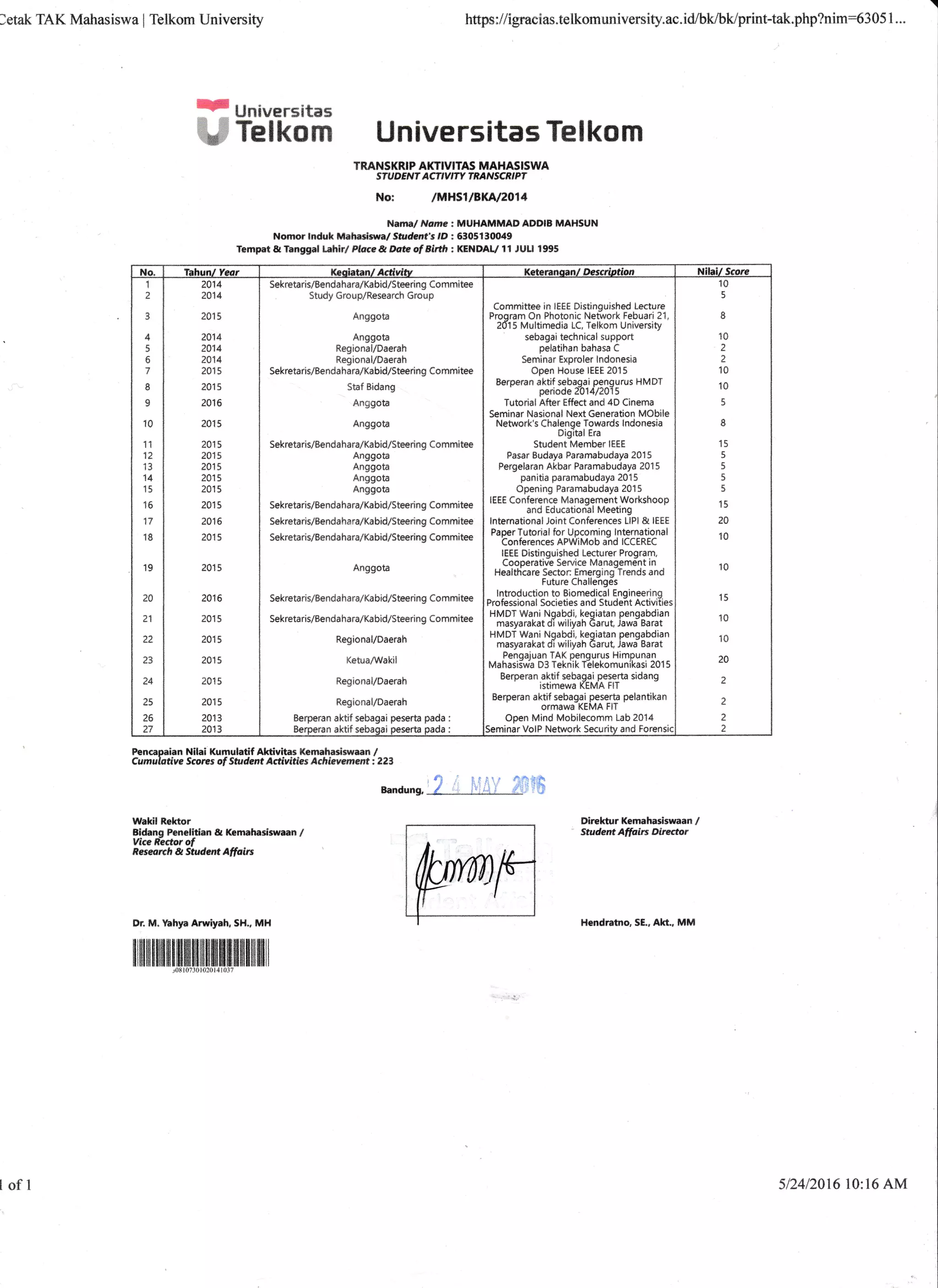 Student Activity Transcript | PDF