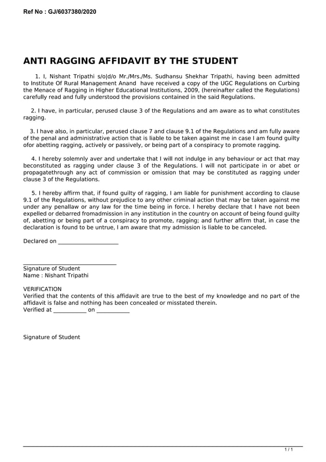 Student affidavit 6037380 | PDF