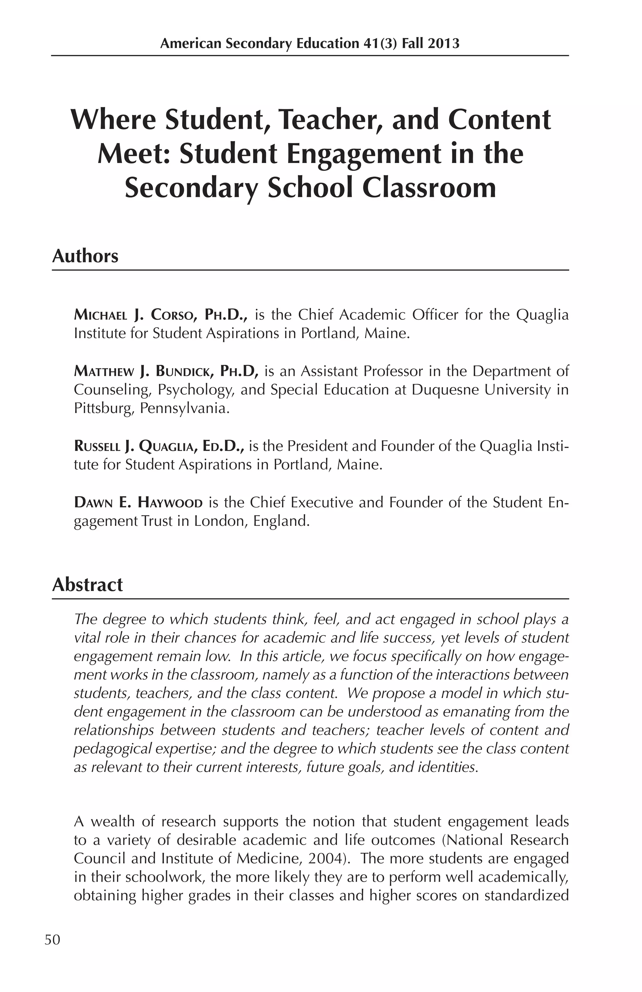 Student and teacher engagement | PDF