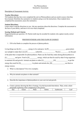 Student assessment in photosynthesis | PDF