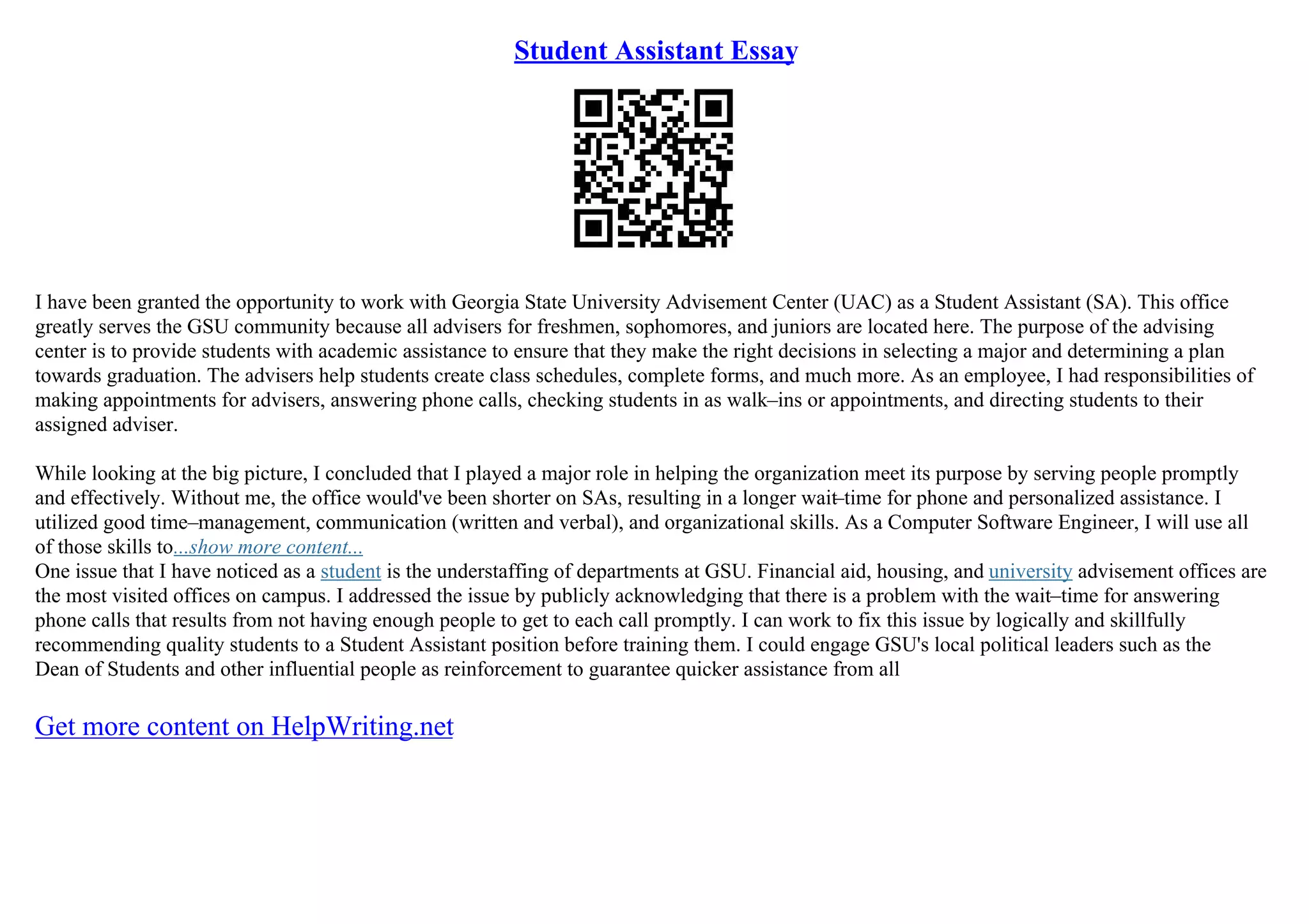 Student Assistant Essay | PPT