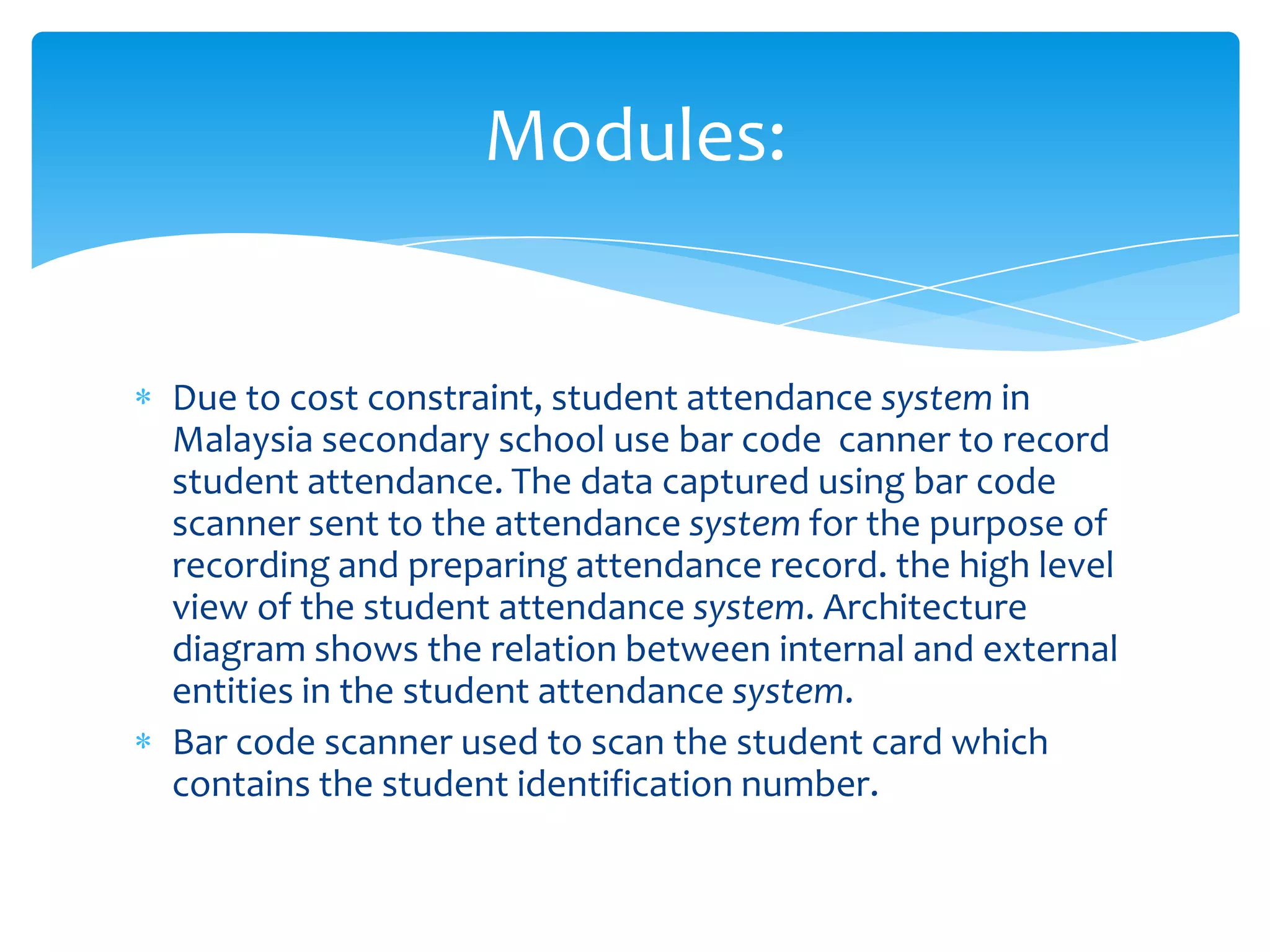 Student attendance system using barcode | PPTX