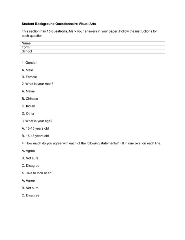 Student background questionnaire visual arts | PDF