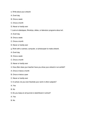 Student background questionnaire visual arts | DOCX