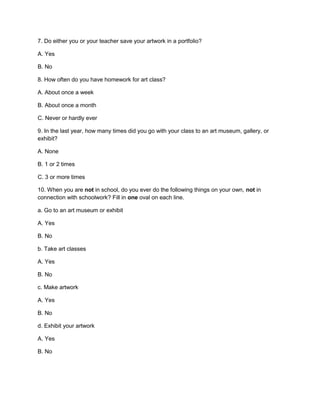 Student background questionnaire visual arts | DOCX