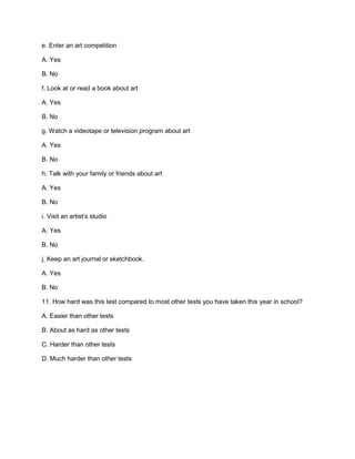 Student background questionnaire visual arts | DOCX