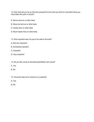 Student background questionnaire visual arts | DOCX