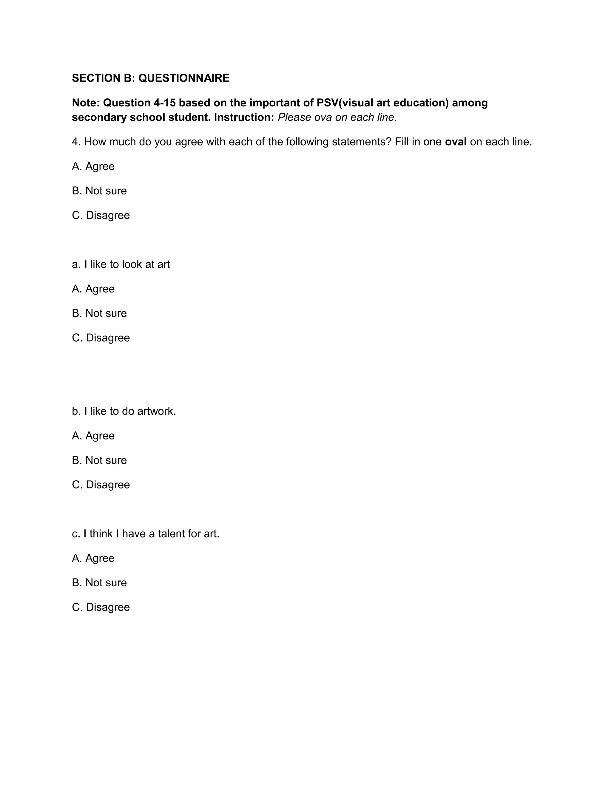 Student background questionnaire visual arts | DOCX