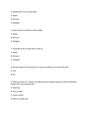 Student background questionnaire visual arts | PDF