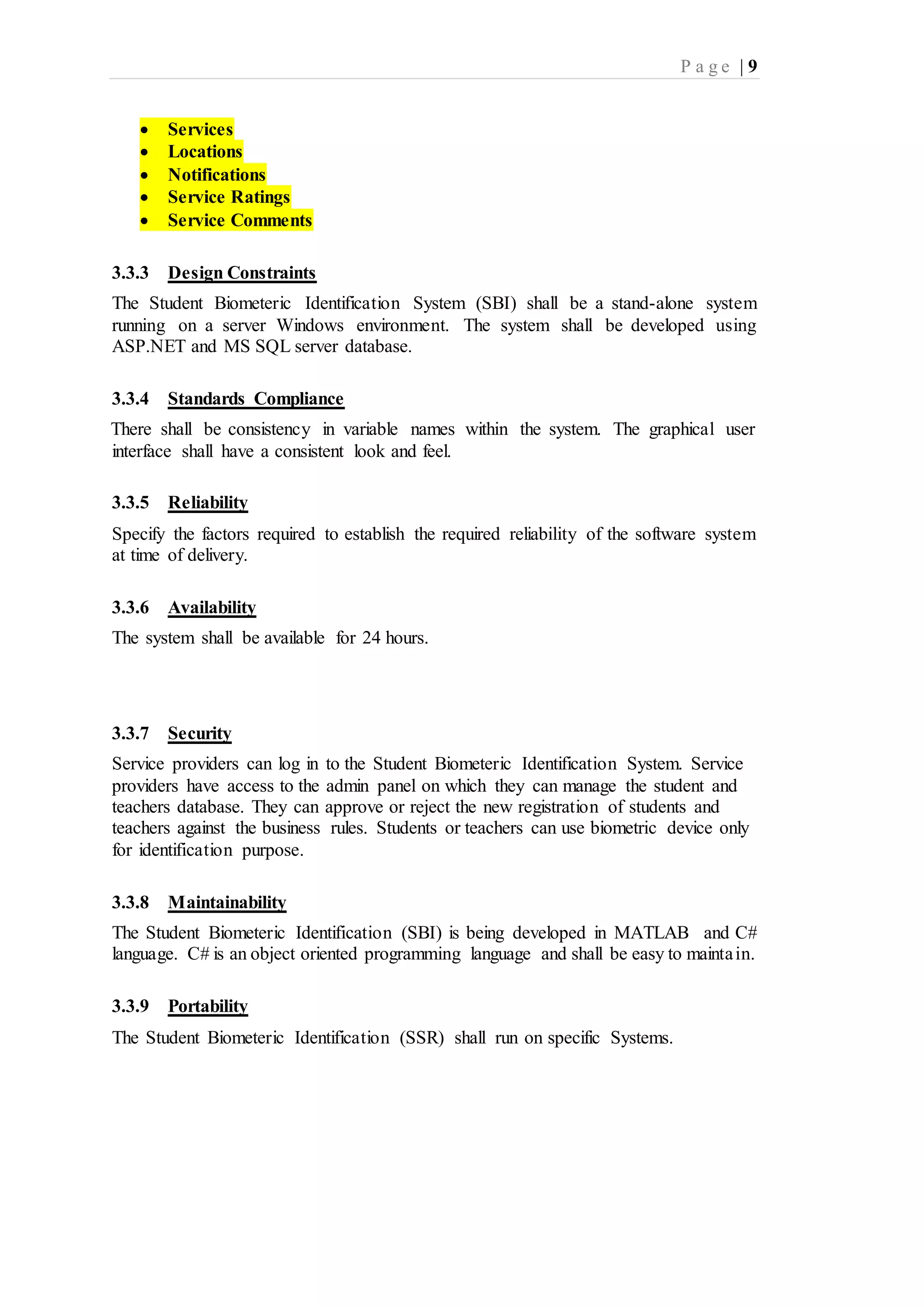 Student biometric identification srs | DOCX