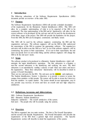 Student biometric identification srs | PDF