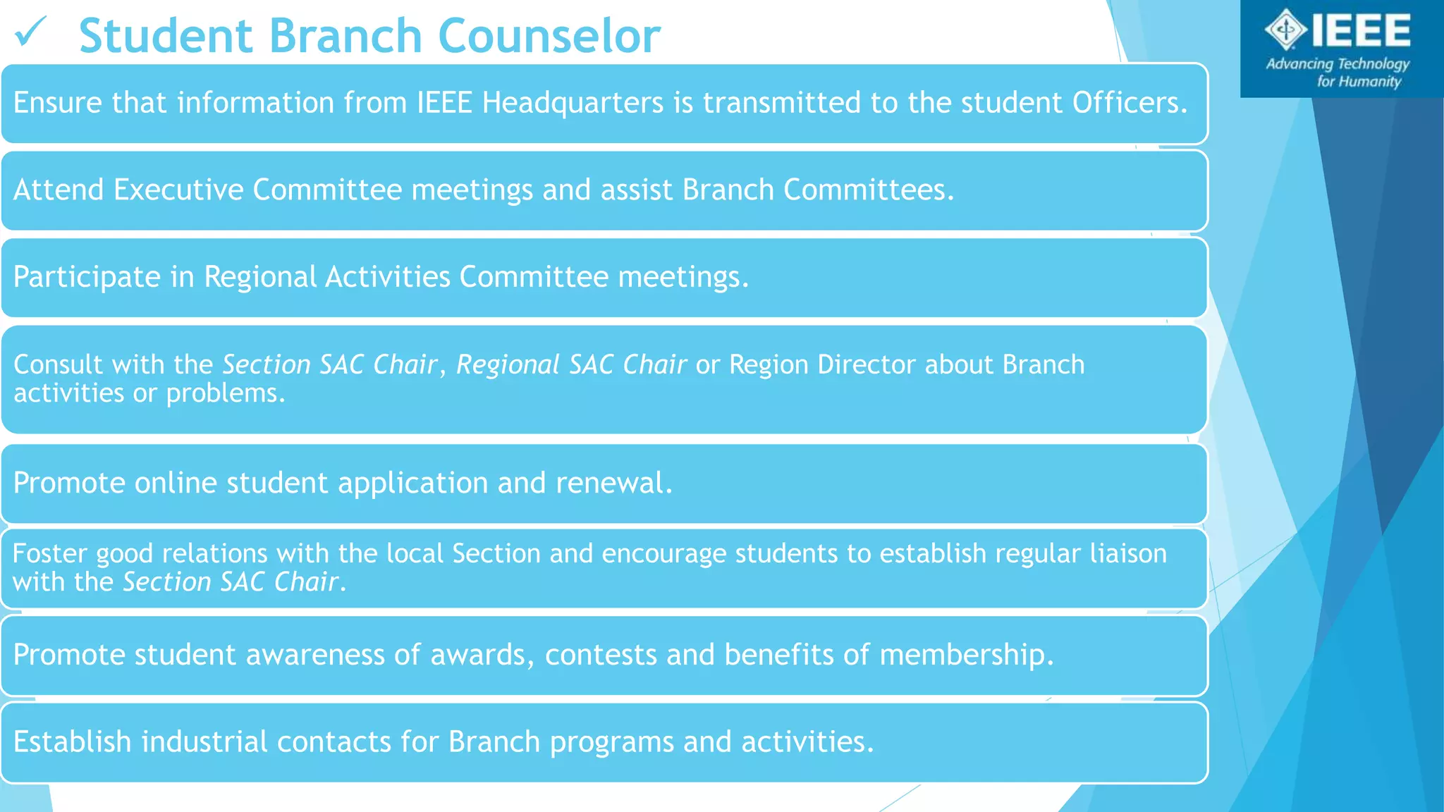 IEEE Student Branch Officer Responsibilities and Administration | PPTX