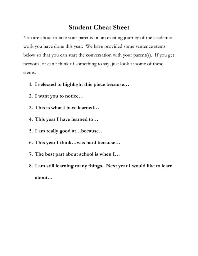 Student cheat sheet | DOCX