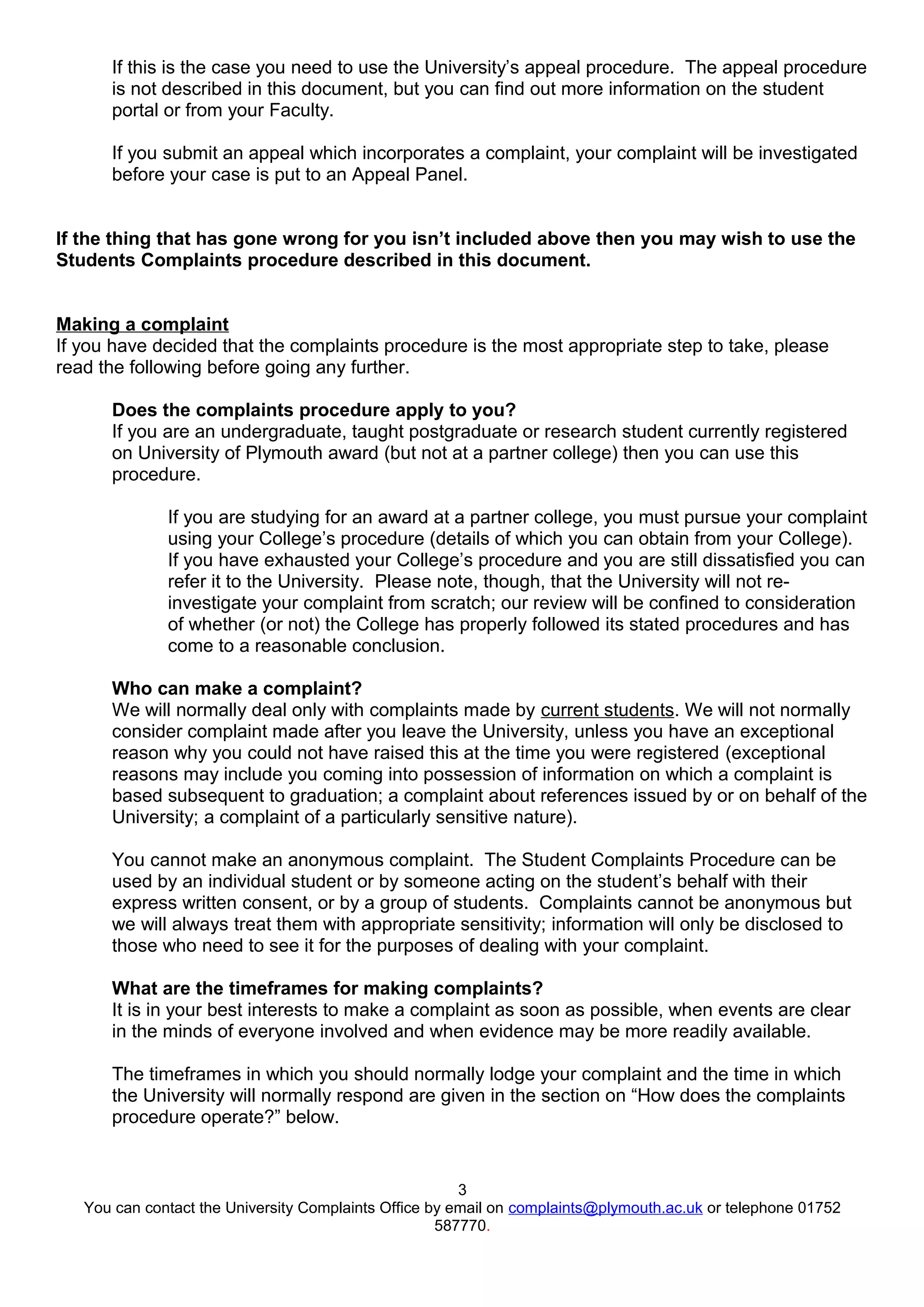 Student complaints procedure | DOC | Undergraduate Education | College Education