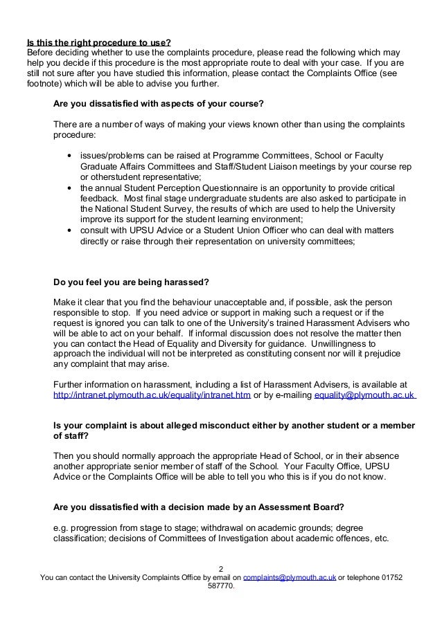 Student complaints procedure
