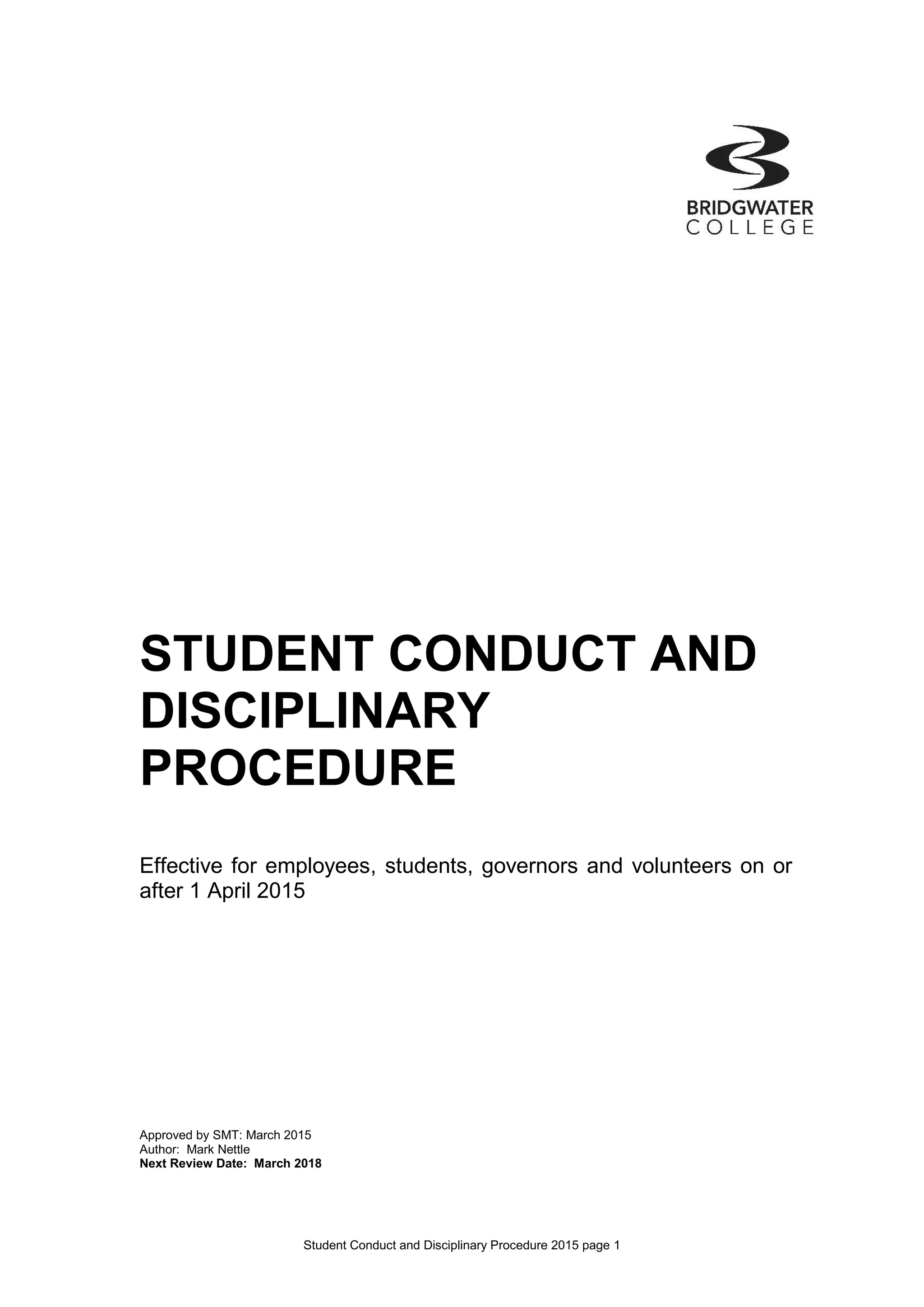Student Conduct and Disciplinary Procedure | PDF