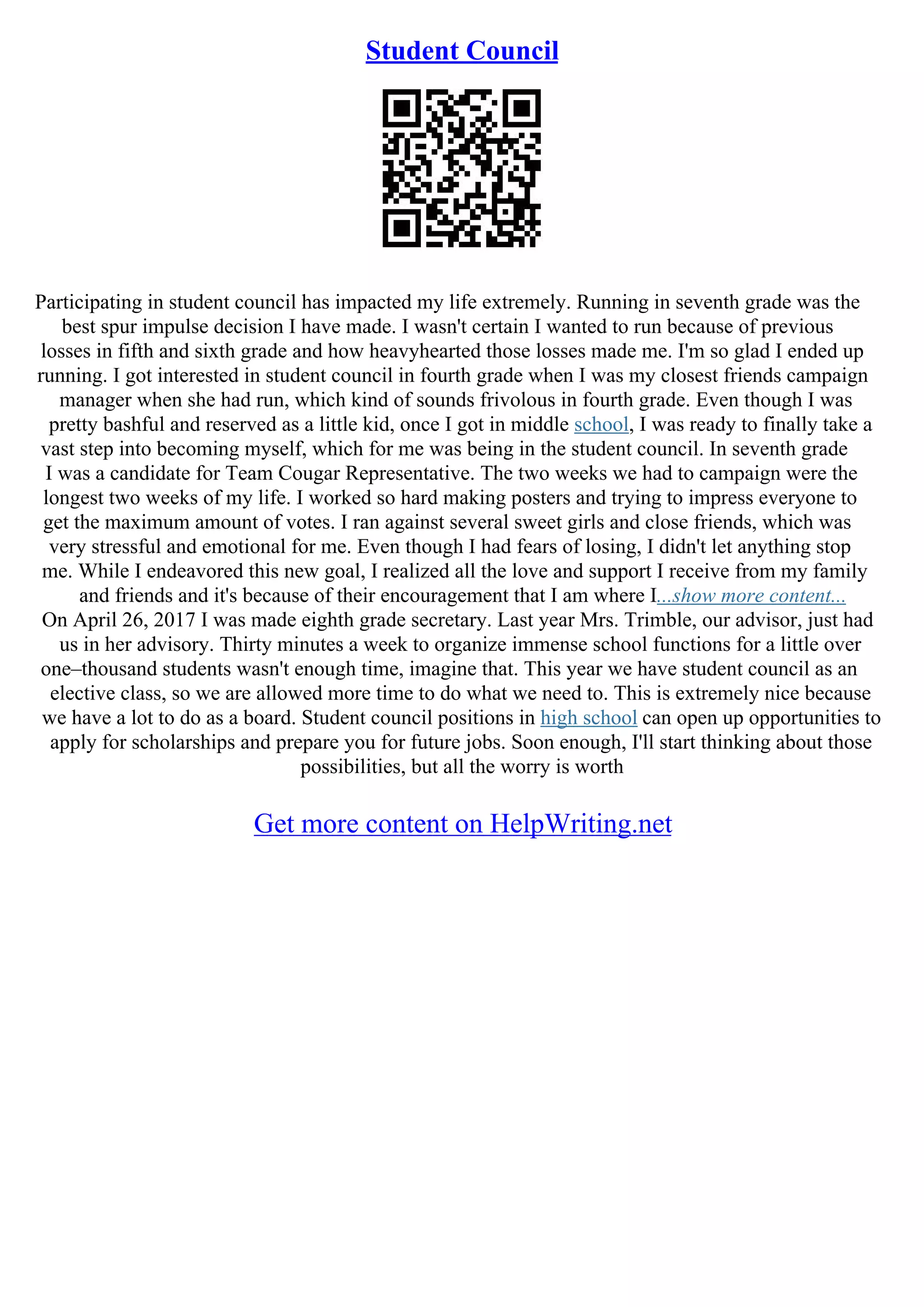 Student Council Essay Examples | PDF