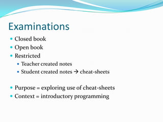 Student created cheat sheets in examinations | PPT