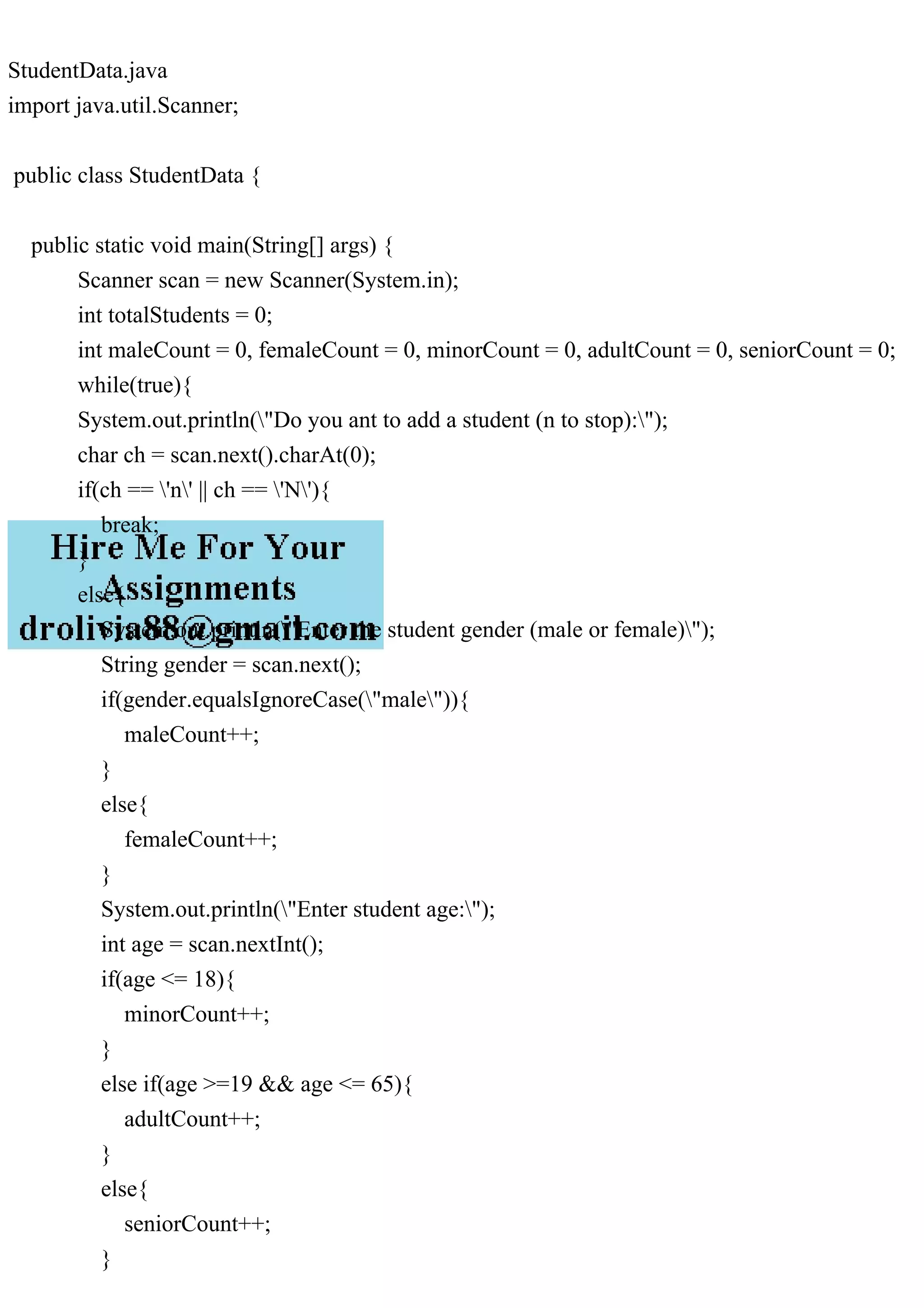 StudentData.javaimport java.util.Scanner; public class Student.pdf