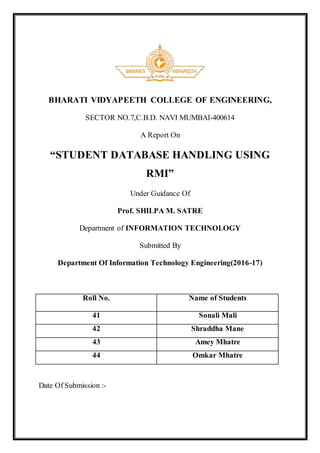 Report on mini project(Student database handling using RMI) | DOCX
