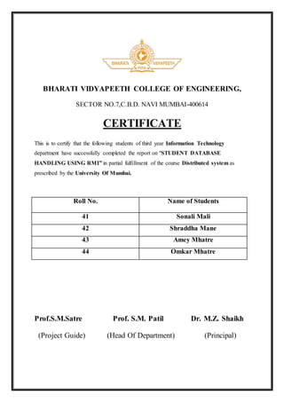 Report on mini project(Student database handling using RMI) | DOCX