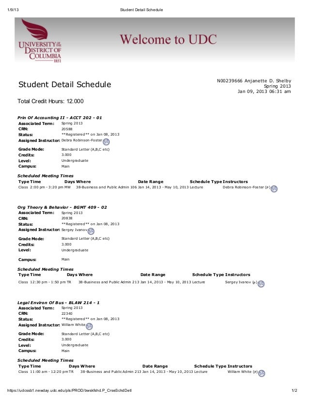 Student detail schedule