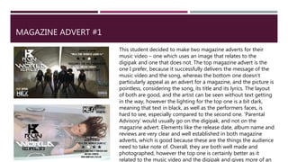 Student Digipak and Magazine Advert Analysis | PPT