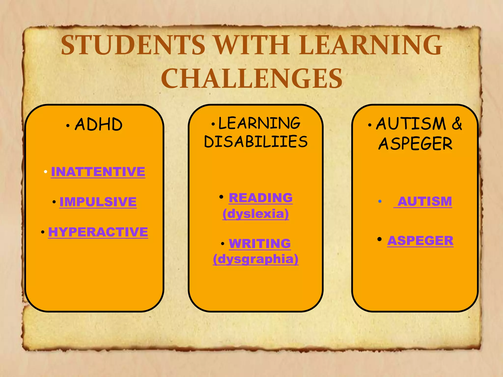 STUDENTS DISABILITIES AND CHALLENGES | PPT