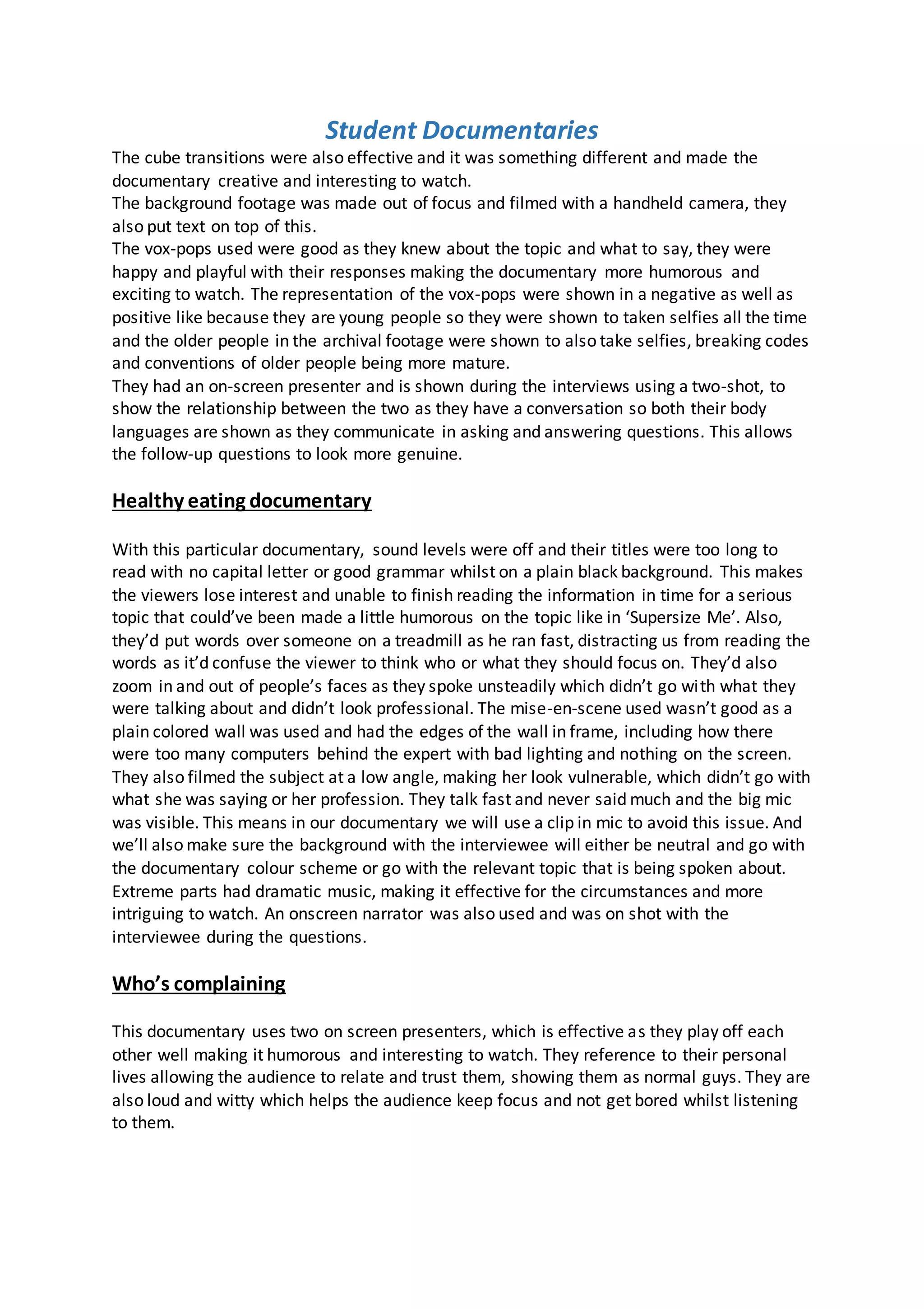 Student documentaries | PDF