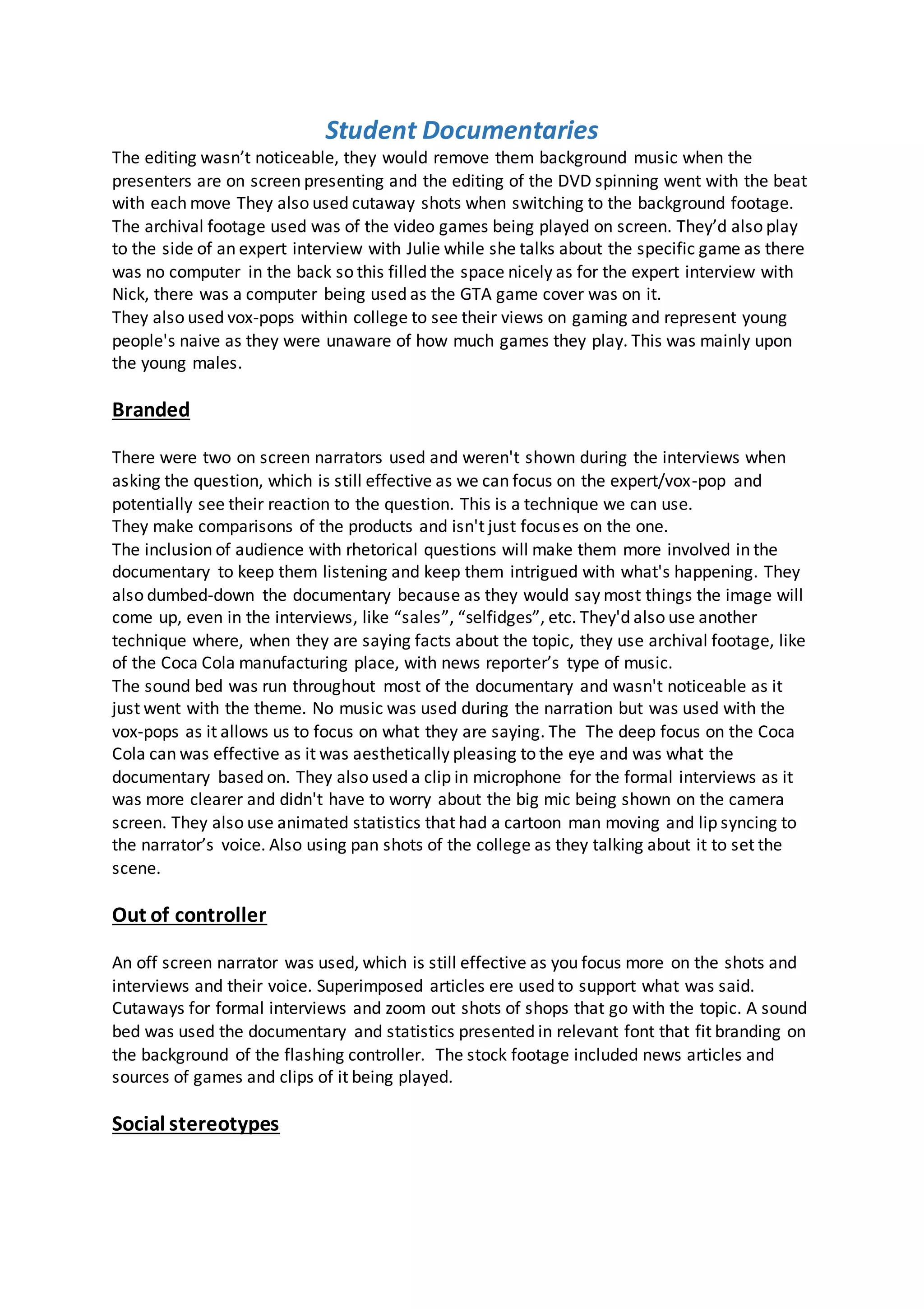 Student documentaries | PDF