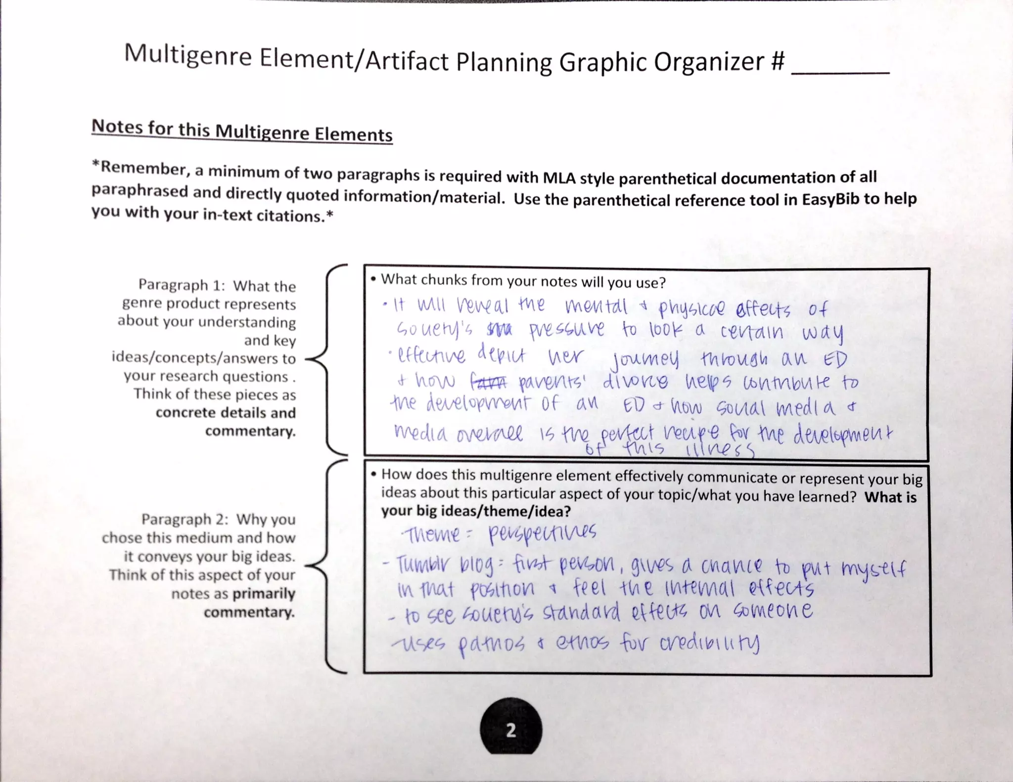Student example of multigenre artifact planner | PPT