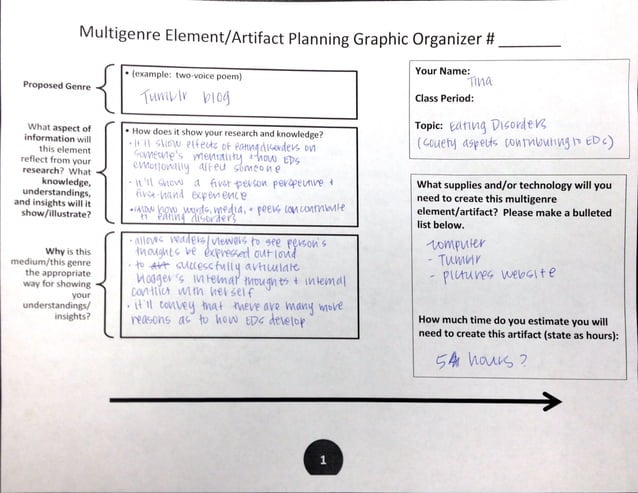 Student example of multigenre artifact planner | PPT