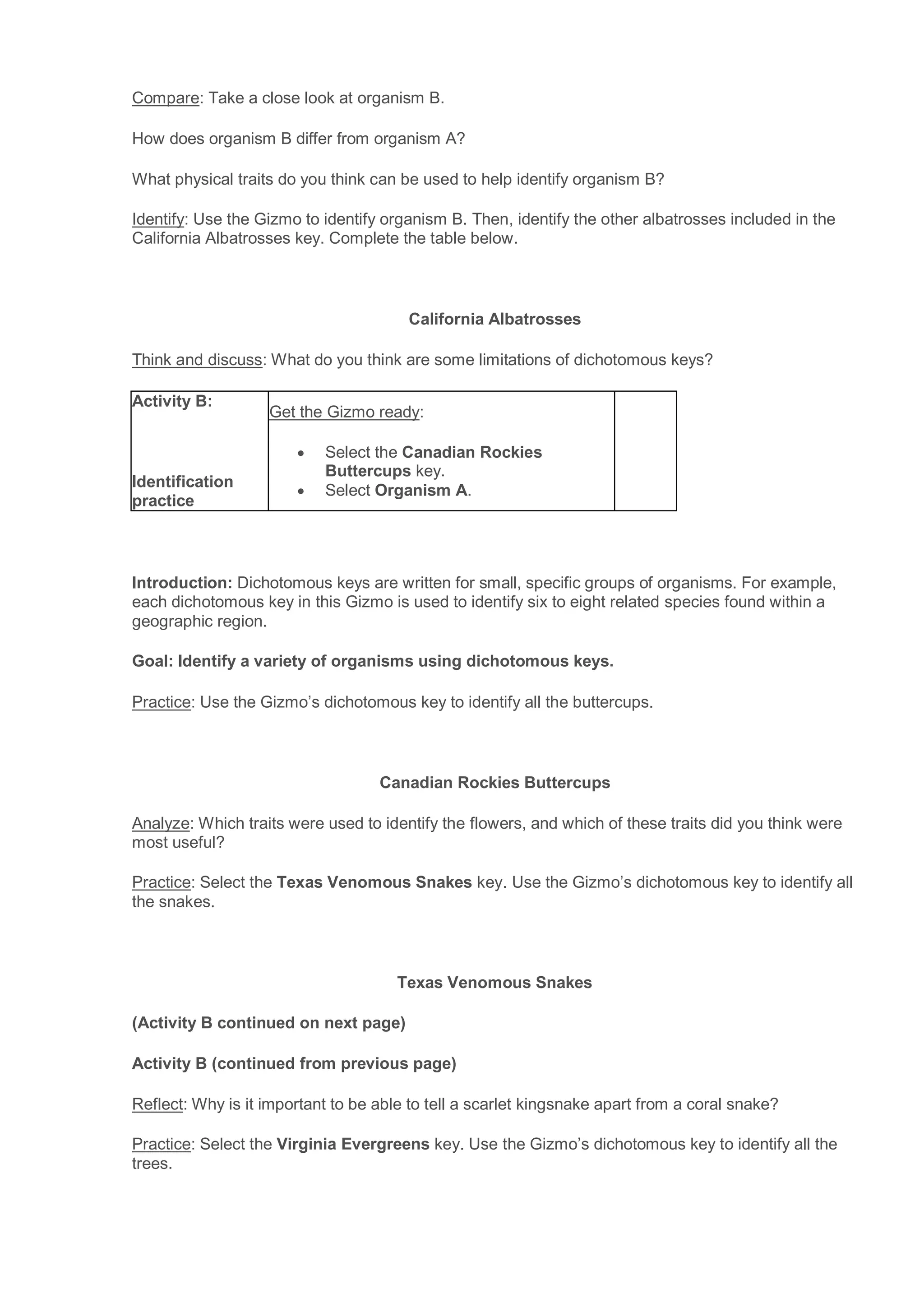 Student exploration dichotomous keys (answer key) | PDF