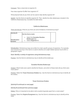 Student exploration dichotomous keys (answer key) | PDF