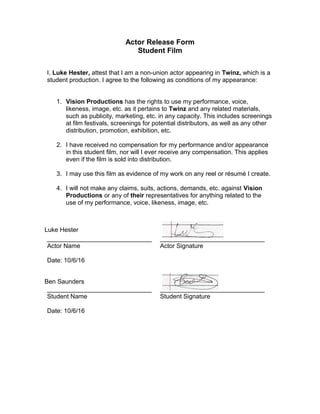 Actor Release Form | DOC