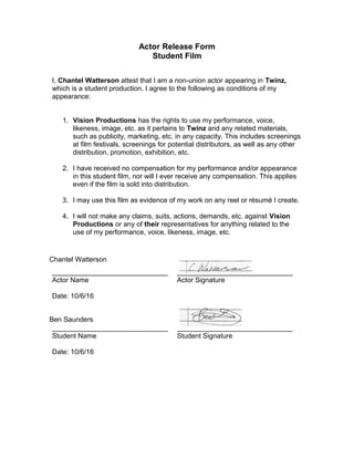 Actor Release Form | DOC