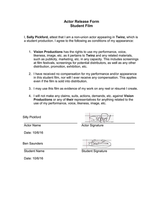 Actor Release Form | PDF